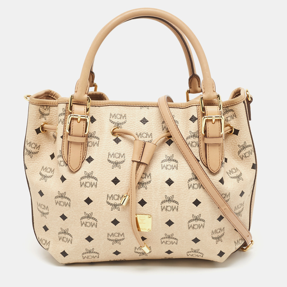 MCM | Bags | Mcm Two Tone Beige Visetos Coated Canvas And Leather ...